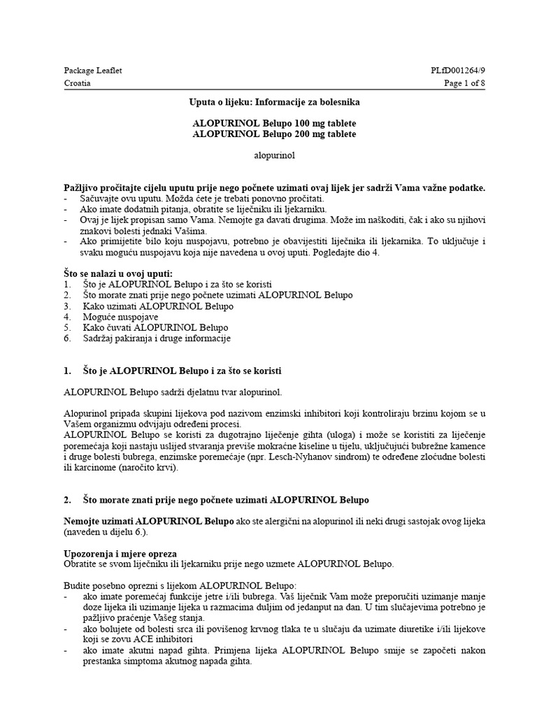 Alopurinol Tablete 100mg 200mg U R2Jp6dB | PDF