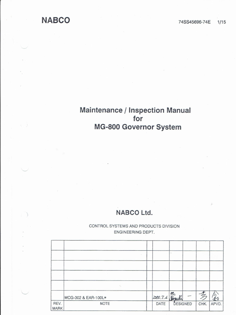 Maintenance Inspection Manual For MG-800 Governor System | PDF