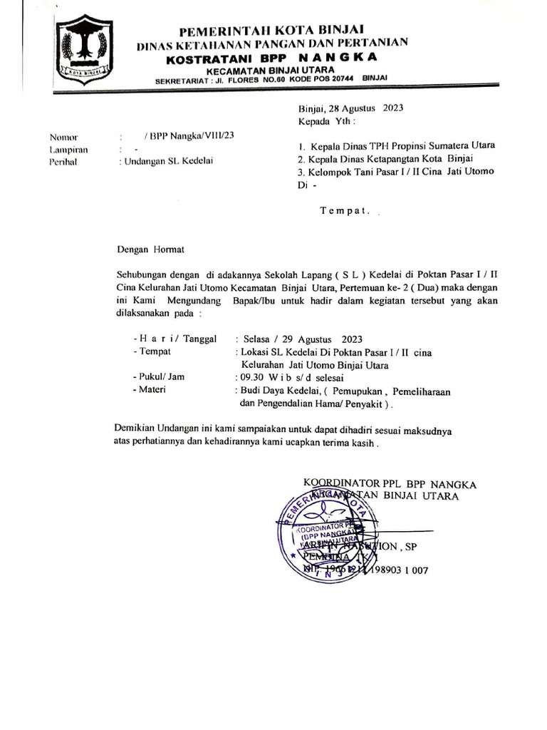 Undangan SL Kedelai Jati Utomo Binjai | PDF