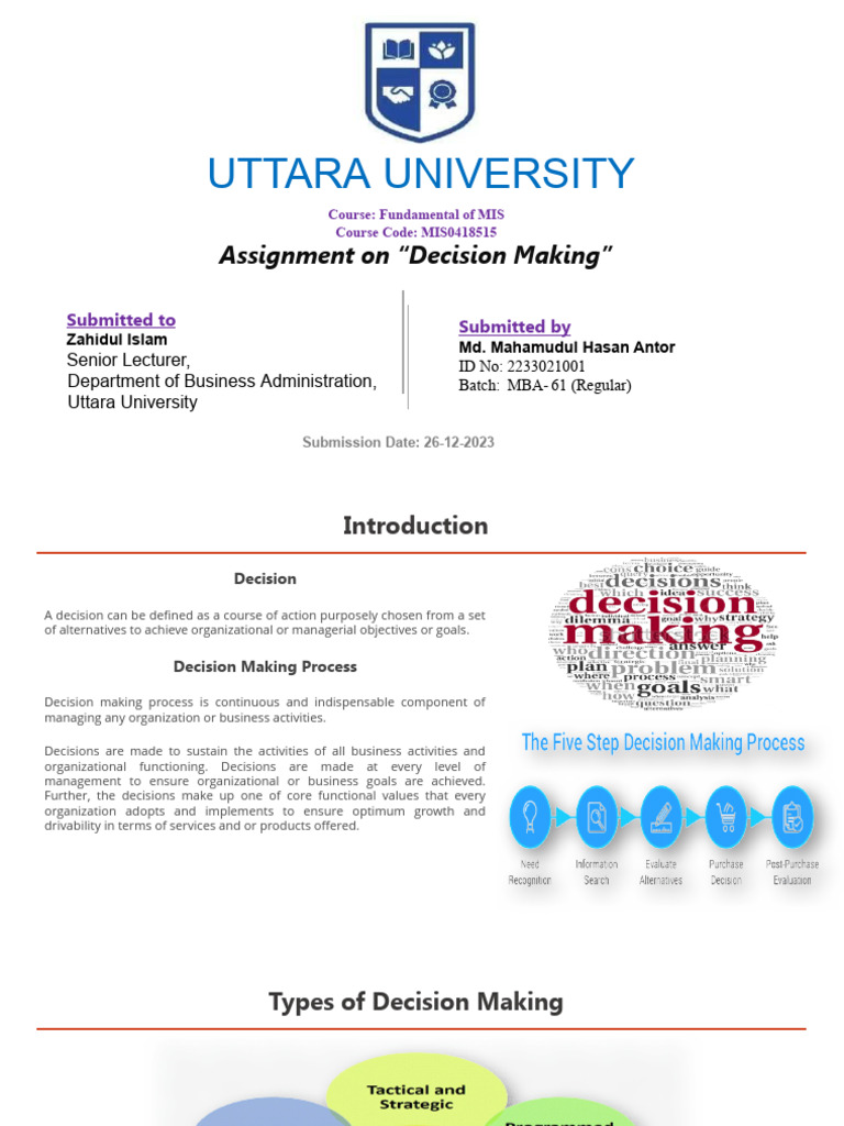 Antor 2233021001 (MIS) | PDF | Decision Making | Business Economics