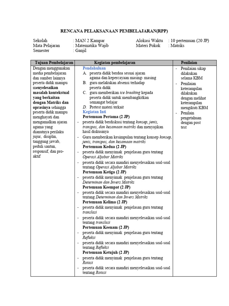 Rencana Pelaksanaan Pembelajaran | PDF