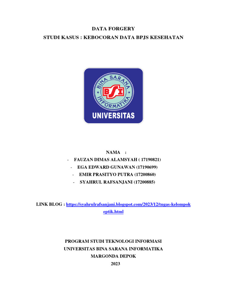 Kebocoran Data BPJS: Studi Kasus Data Forgery | PDF | Ilmu Sosial | Komputer