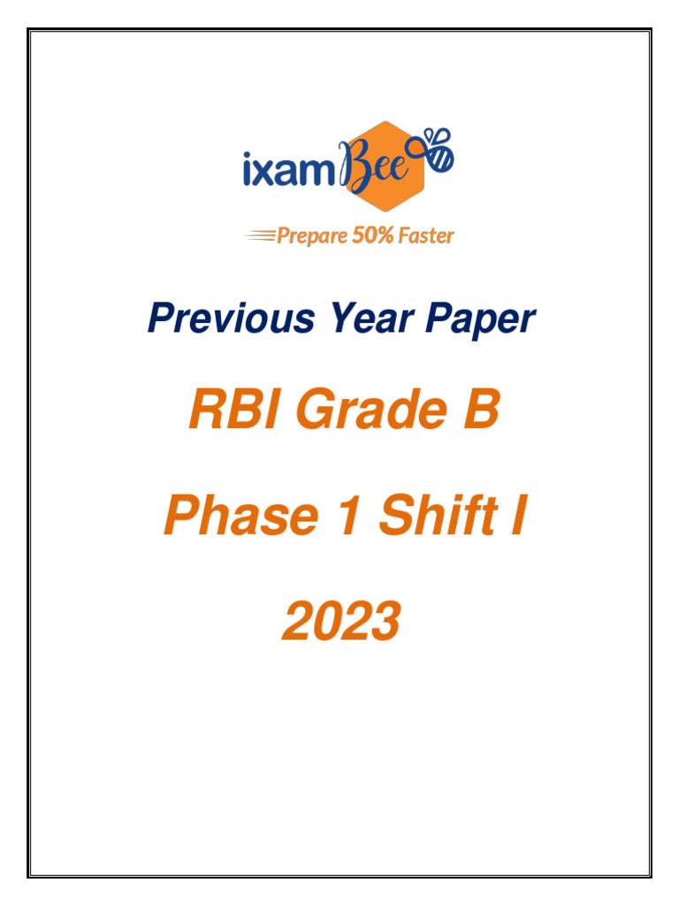 Rbi Grade B Phase 1 Shift I 2023 Pyp PDF | PDF | Reserve Bank Of India