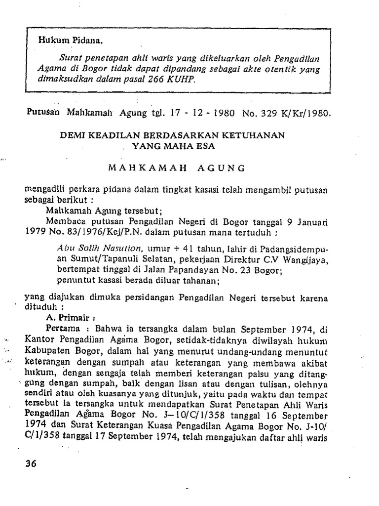 Yurisprudensi Mahkamah Agung RI No 329K KR 1980 Tahun 1980 | PDF