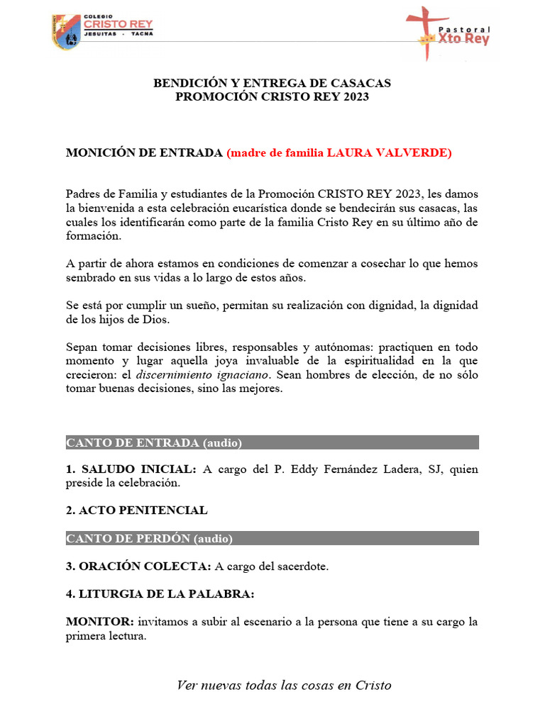 Secuencia de Eucaristía CRISTO REY 2023 | PDF | Misa (liturgia) | Cristo (título)