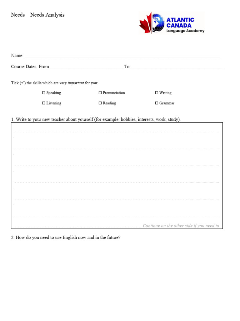 Needs Analysis Form | PDF