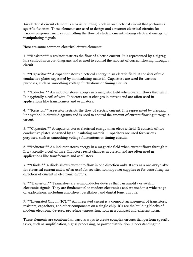 An Electrical Circuit Element Is A Basic Building Block in An ...