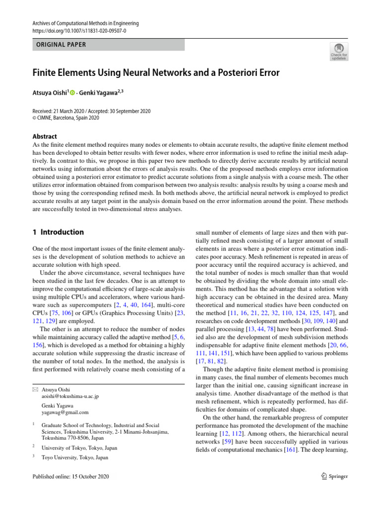 Oishi - Finite Elements Using Neural Networks and A Posteriori Error | PDF | Artificial Neural ...