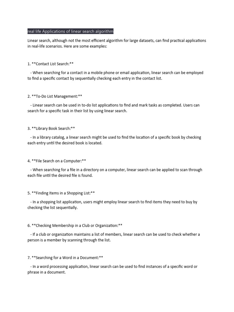 Real Life Applications of Linear Search Algorithm | PDF