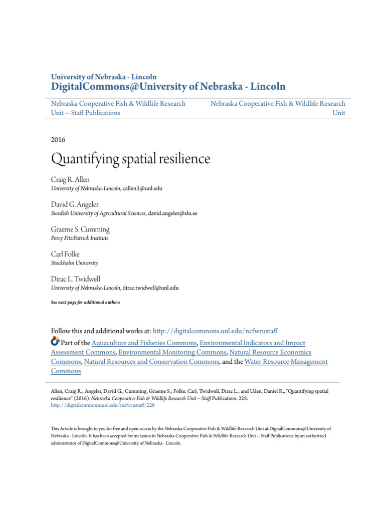 Quantifying Spatial Resilience | PDF | Ecological Resilience | Ecology Quantifying Spatial Resilience | PDF | Ecological Resilience | Ecology