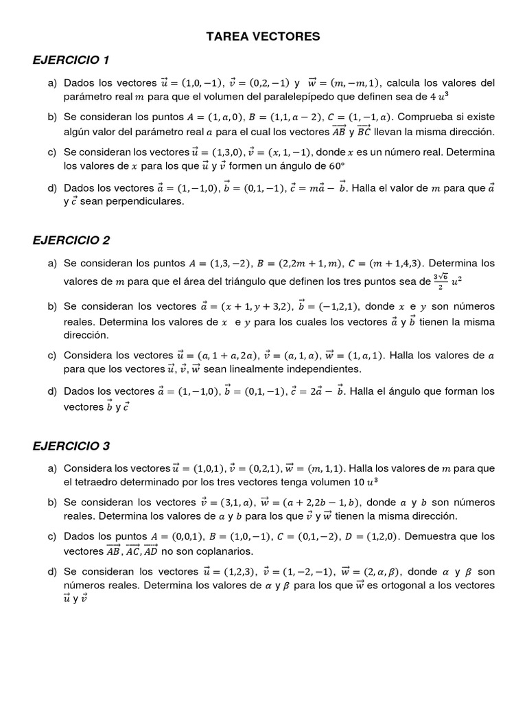 TAREA VECTORES (enunciado) | PDF | Vector Euclidiano | Álgebra abstracta