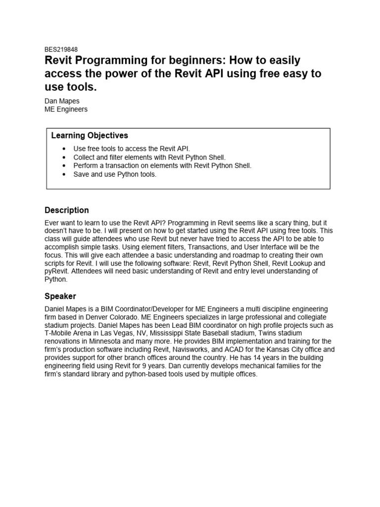 Class Handout BES219848 Revit Programming For Beginners Easily Access The Revit API Using Free ...