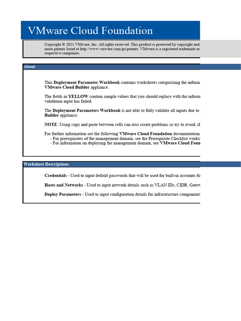 VCF Ems Deployment Parameter | PDF | Ip Address | V Mware