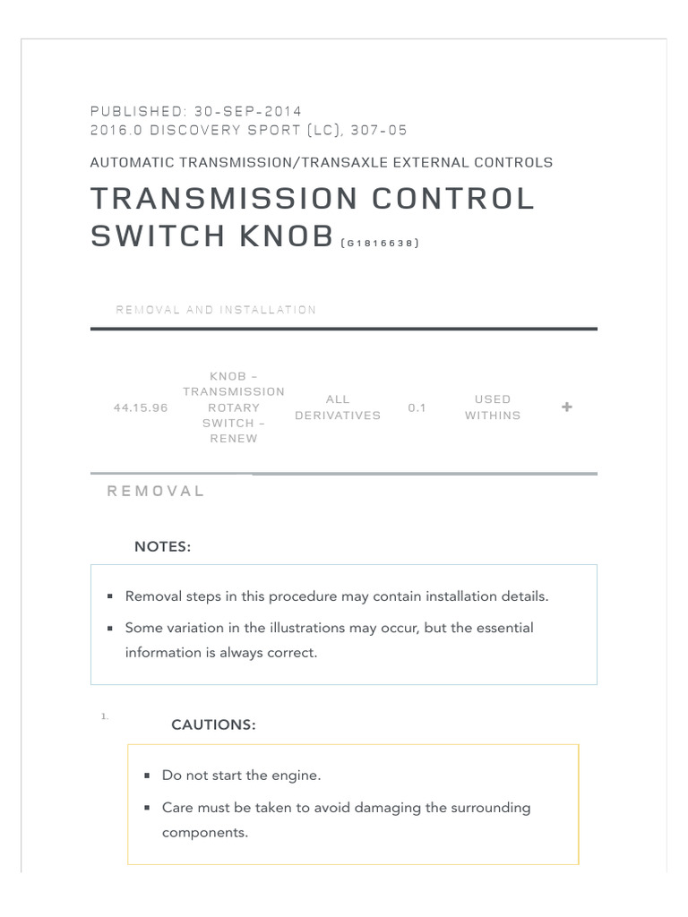 Automatic Transmission Transaxle External Controls Transmission Control Switch Knob G1816638