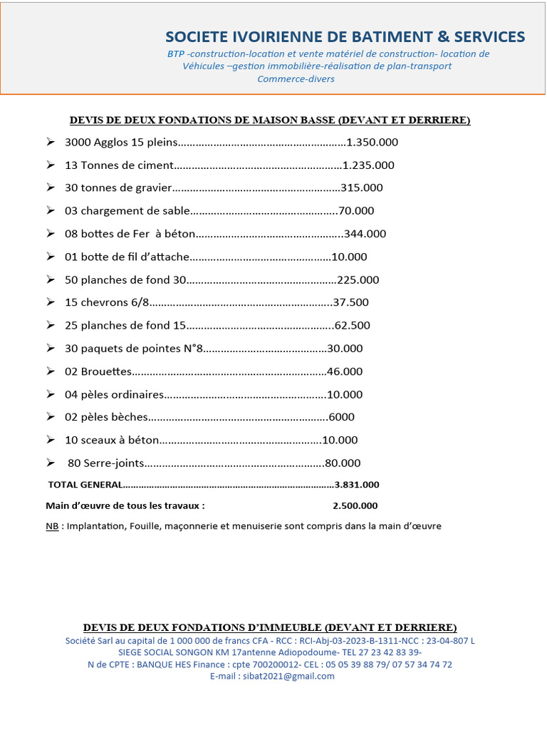 Devis de Fondation | PDF | Maison et jardin | Technologie et ingénierie