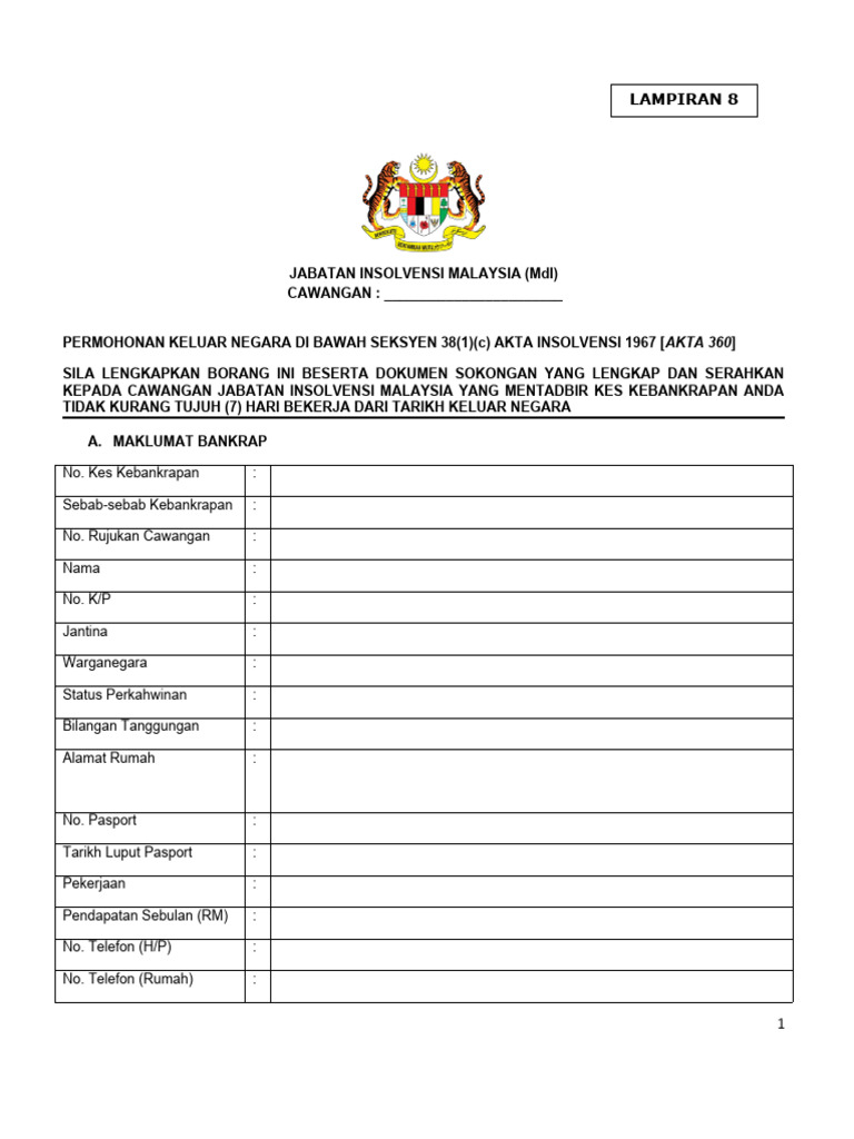 Lampiran 8 - Borang Permohonan Keluar Negara | PDF