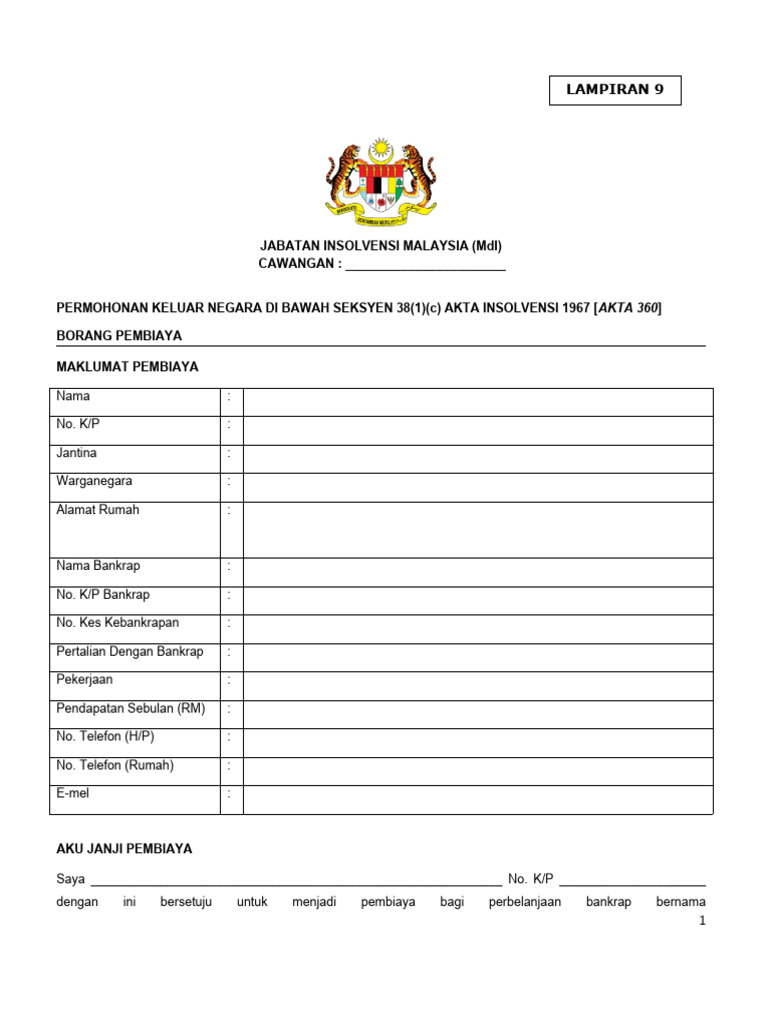 Lampiran 9 - Borang Pembiaya | PDF