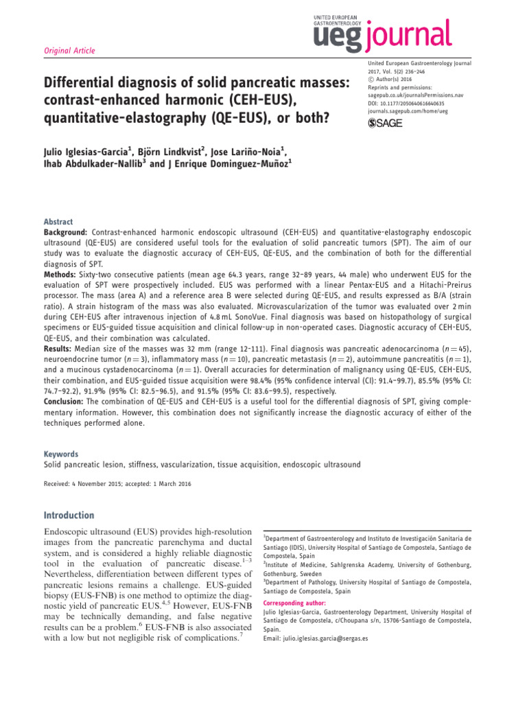 UEG Journal - 2017 - Iglesias Garcia - Differential Diagnosis of Solid Pancreatic Masses ...