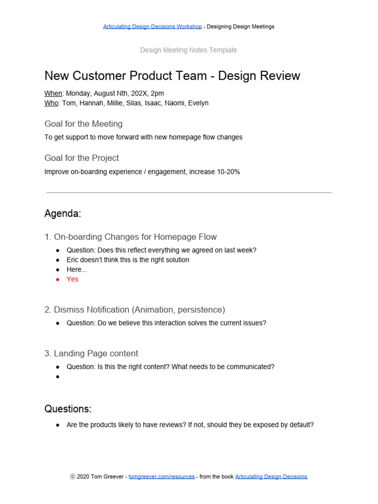 Design Meeting Notes Template | PDF