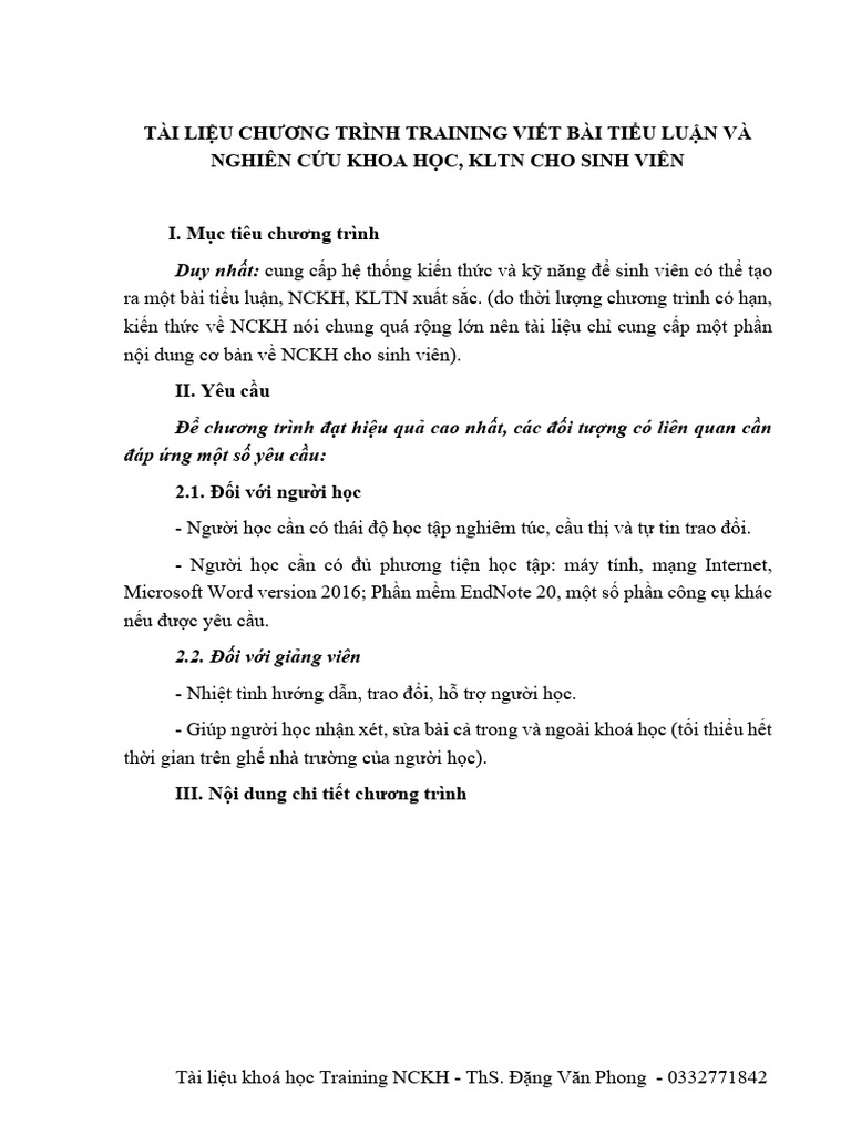 1. TÀI LIỆU CHÍNH THỨC KHOÁ TRAINING VIẾT TIỂU LUẬN NCKH KLTN | PDF