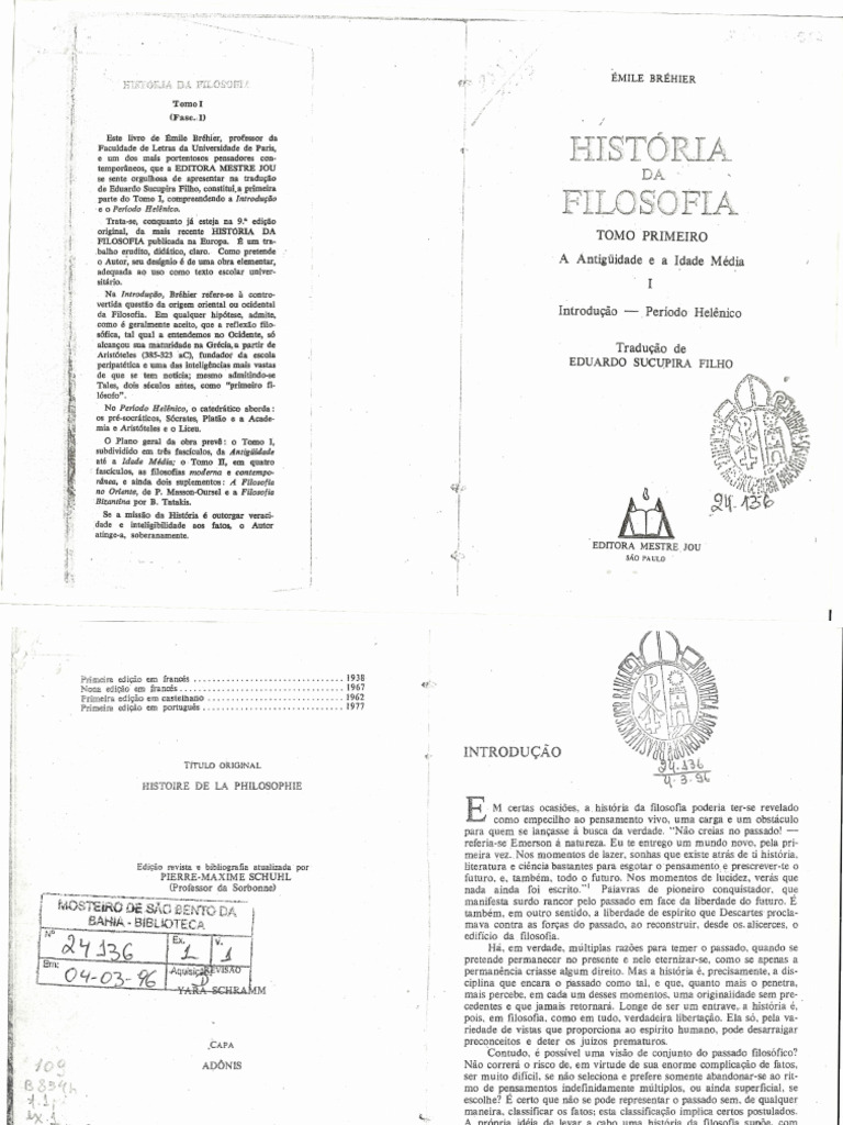 BREHIER, Emile. Postulados Da História Da Filosofia. | PDF