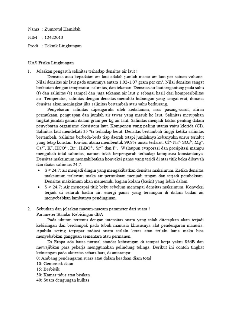 Zumrotul Hamidah - UAS Fisika Lingkungan | PDF