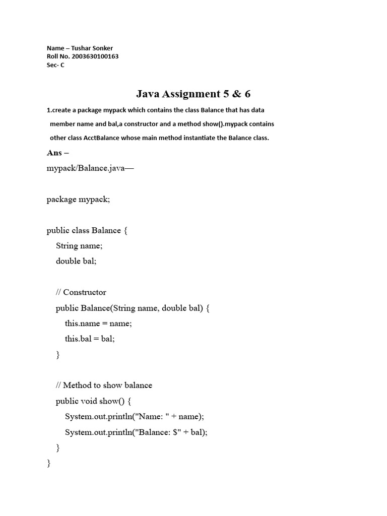 Assignment 5 And 6 Pdf Method Computer Programming Class Computer Programming 8466
