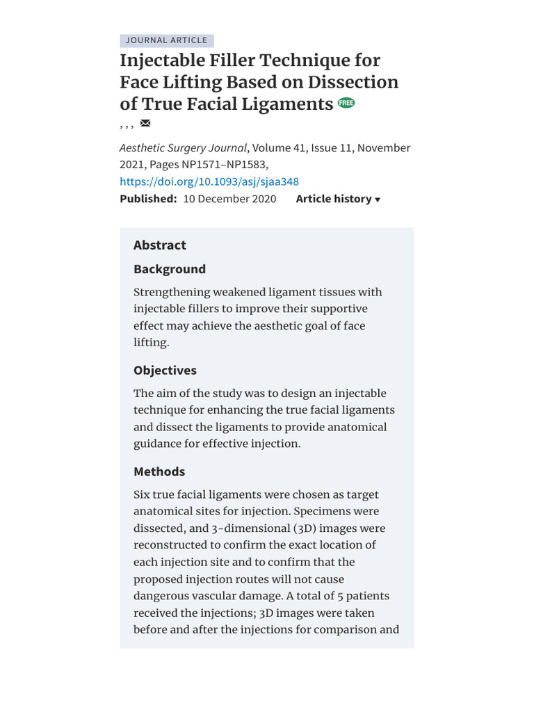 Injectable Filler Technique For Face Lifting Based On Dissection Of