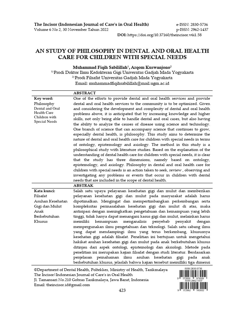 An Study of Philosophy in Dental and Oral Health C | PDF | Dentistry ...