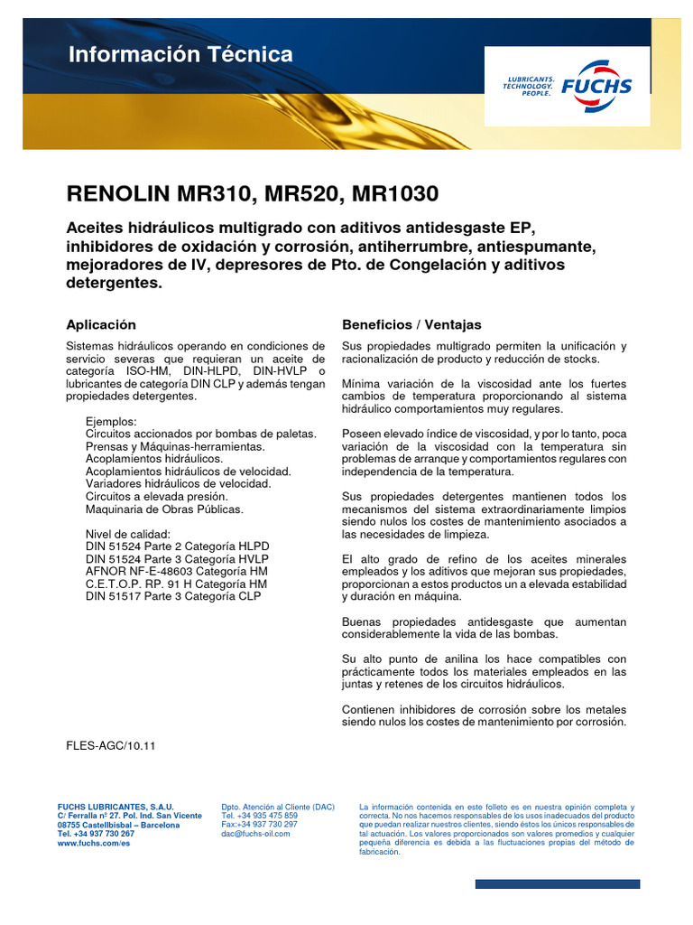 Renolin MR310 MR520 MR1030 (1212) | PDF