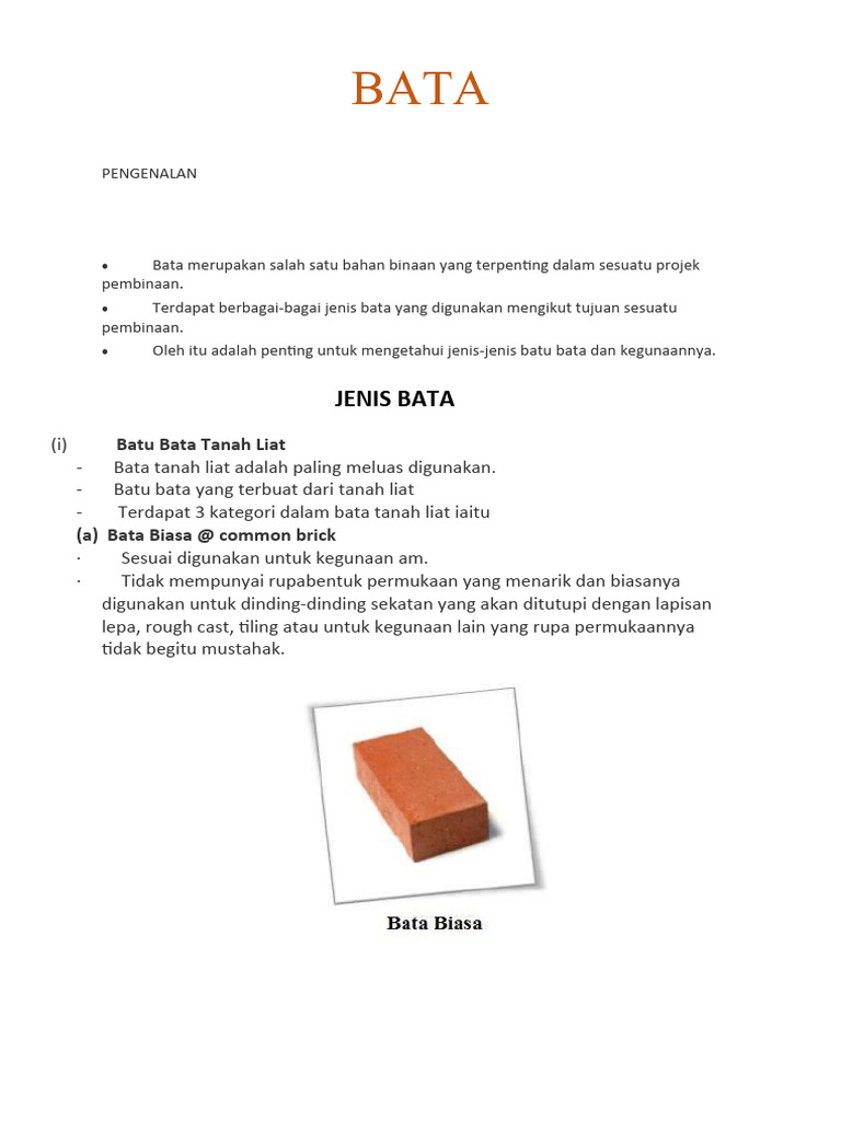 Jenis-jenis Bata dan Kegunaannya | PDF | Seni