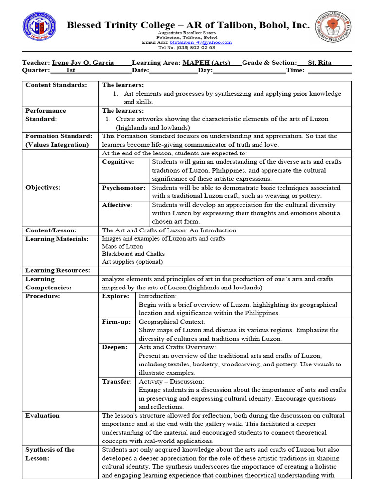 Grade 7 ARTS Quarter 1 - Week 1 | Download Free PDF | Learning | Crafts