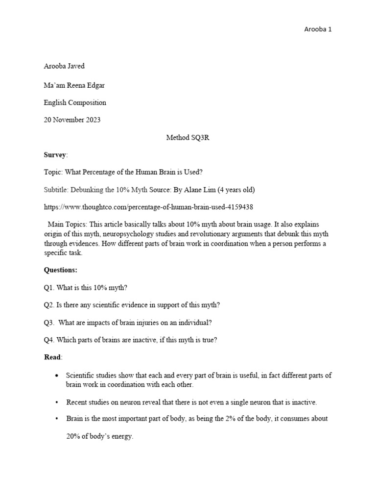 Assignment Eng 2 Arooba | PDF | Brain | Neuroscience