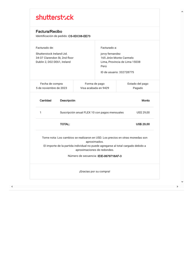 Factura Suscripción Anual Shutterstock | PDF