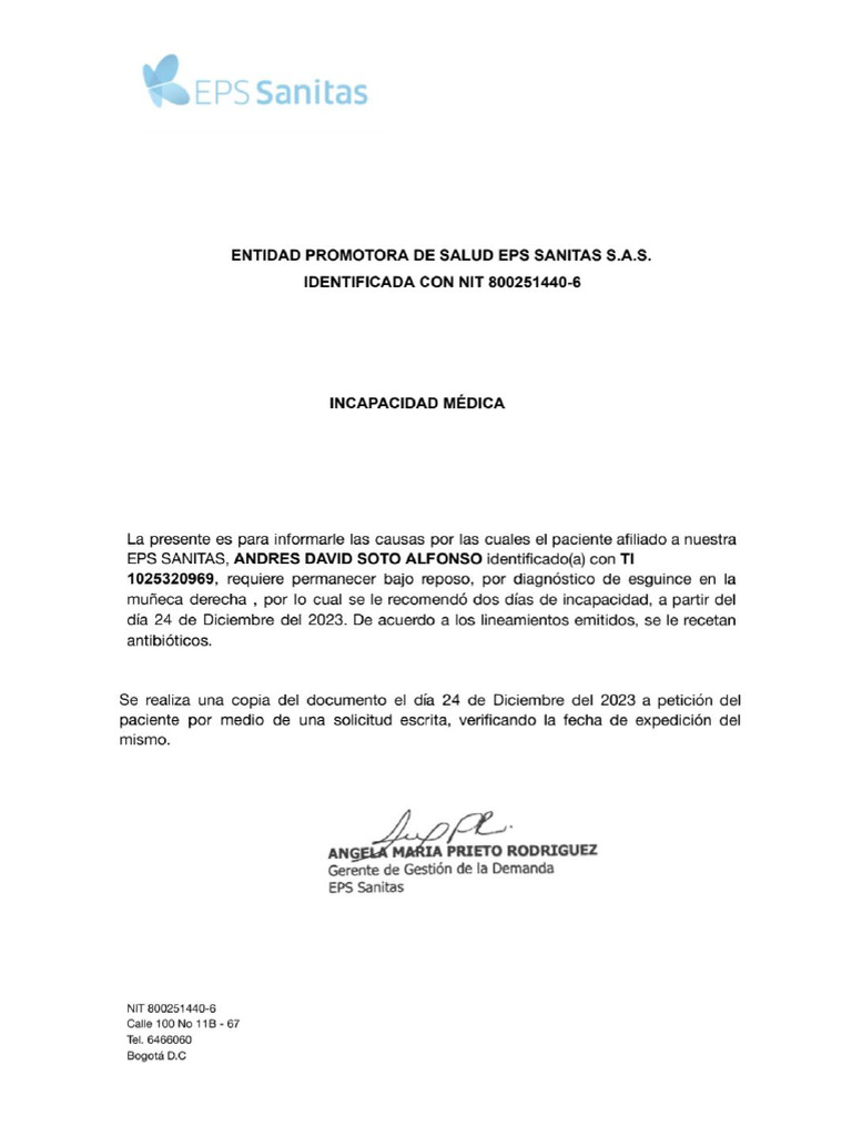 Incapacidad Medica Sanitas | PDF