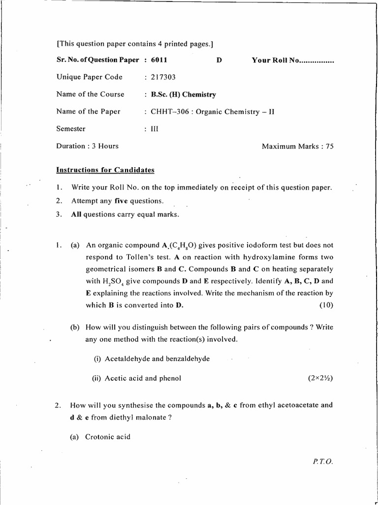 B.SC. (H) Chemistry CHHT-306 - Organic Chemistry - II SEM-III (6011 ...