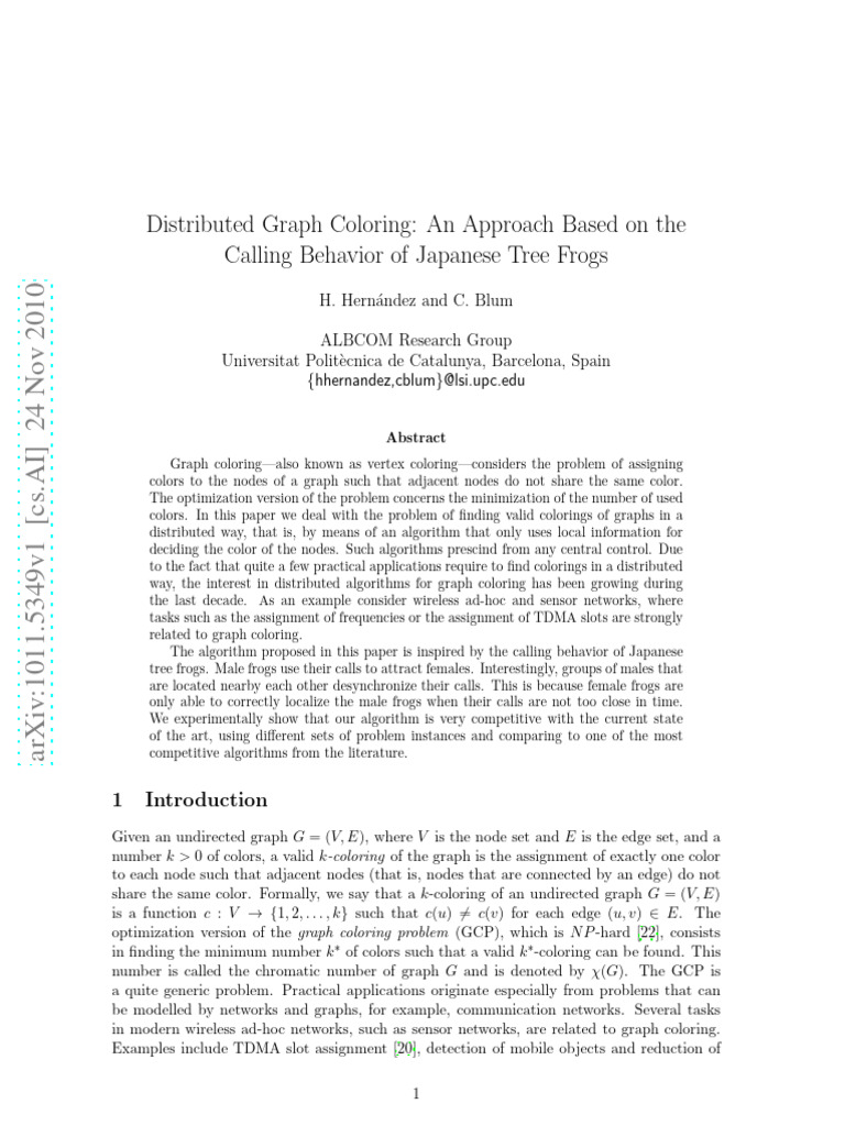Distributed Graph Coloring: An Approach Based On The Calling Behavior ...
