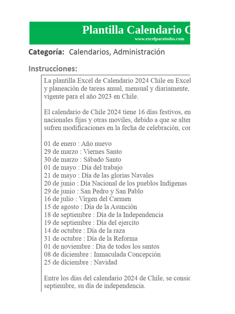 97 Calendario CHILE 2024 | PDF
