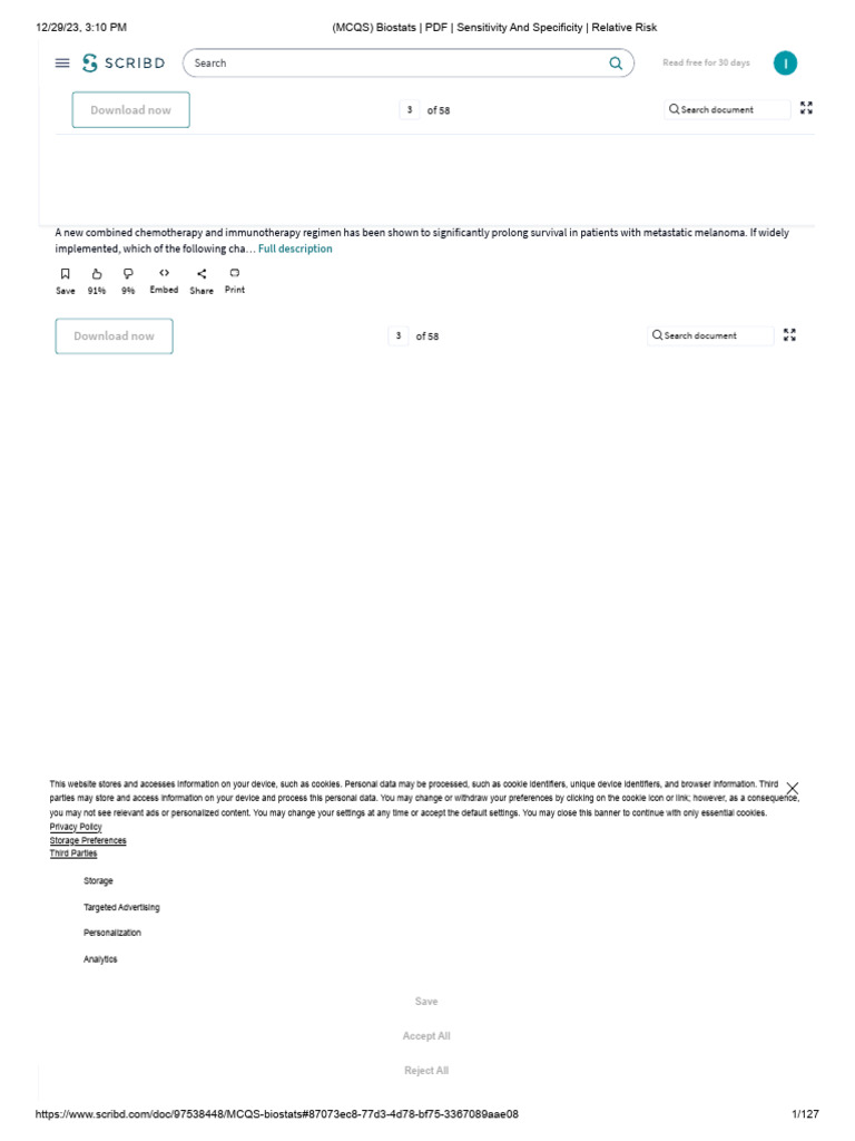 (MCQS) Biostats - PDF - Sensitivity and Specificity - Relative Risk | PDF