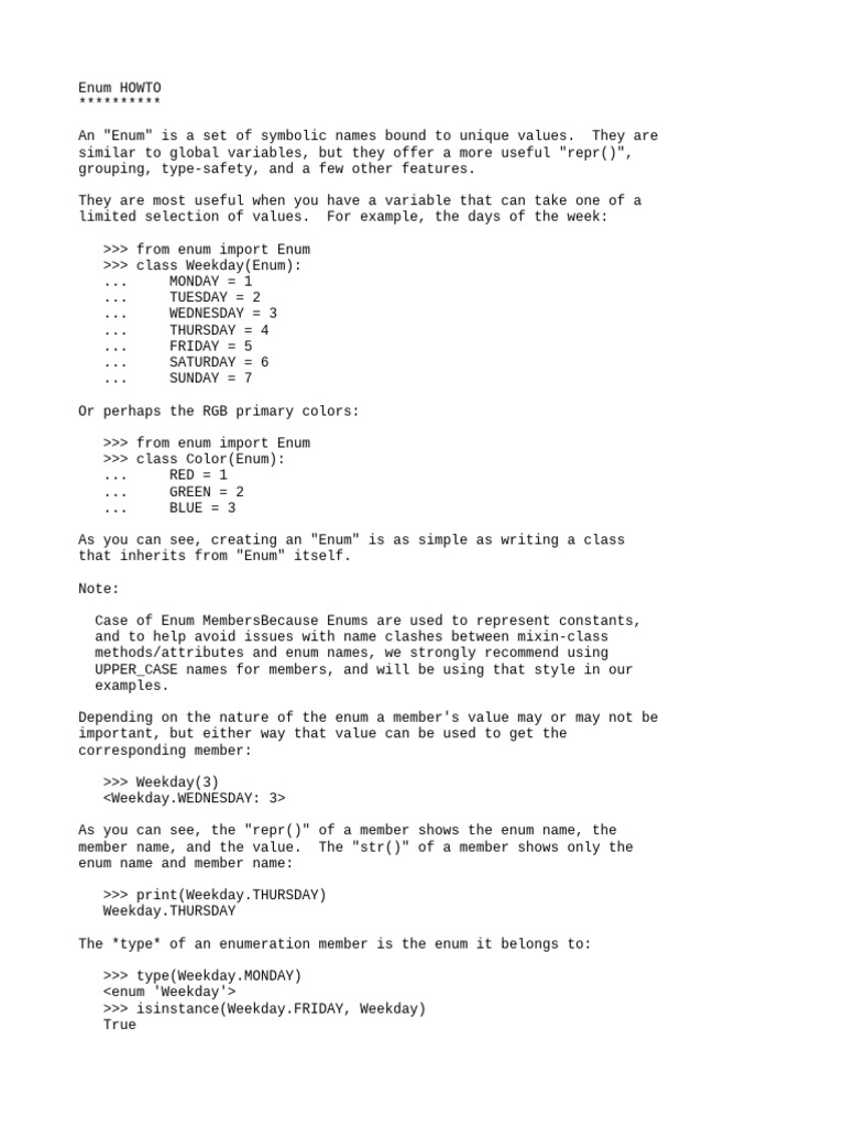 Enum | Download Free PDF | Workweek And Weekend | Boolean Data Type