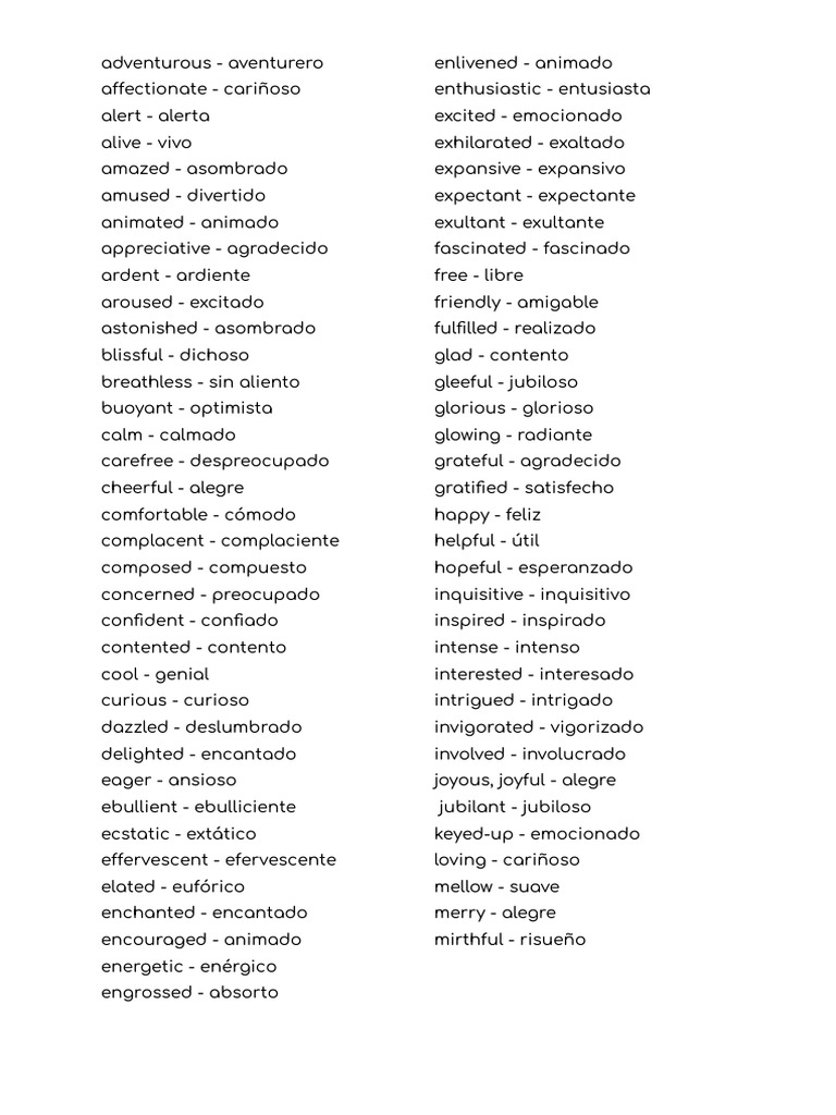 Copia de Vocabulary positive feelings | PDF