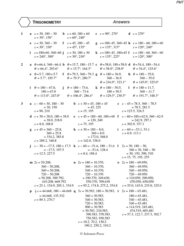 4b. Trigonometric Equations - Answers | PDF | Trigonometry | Algebra
