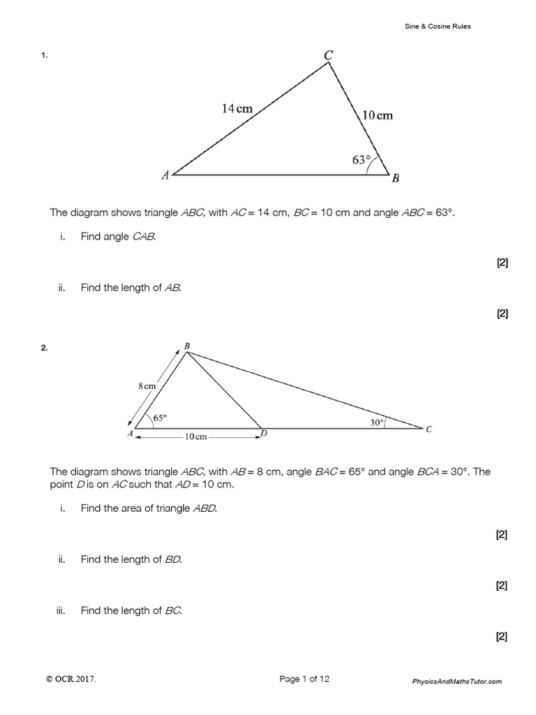 Sine and Cosine Rules | PDF | Trigonometric Functions | Quadratic Equation