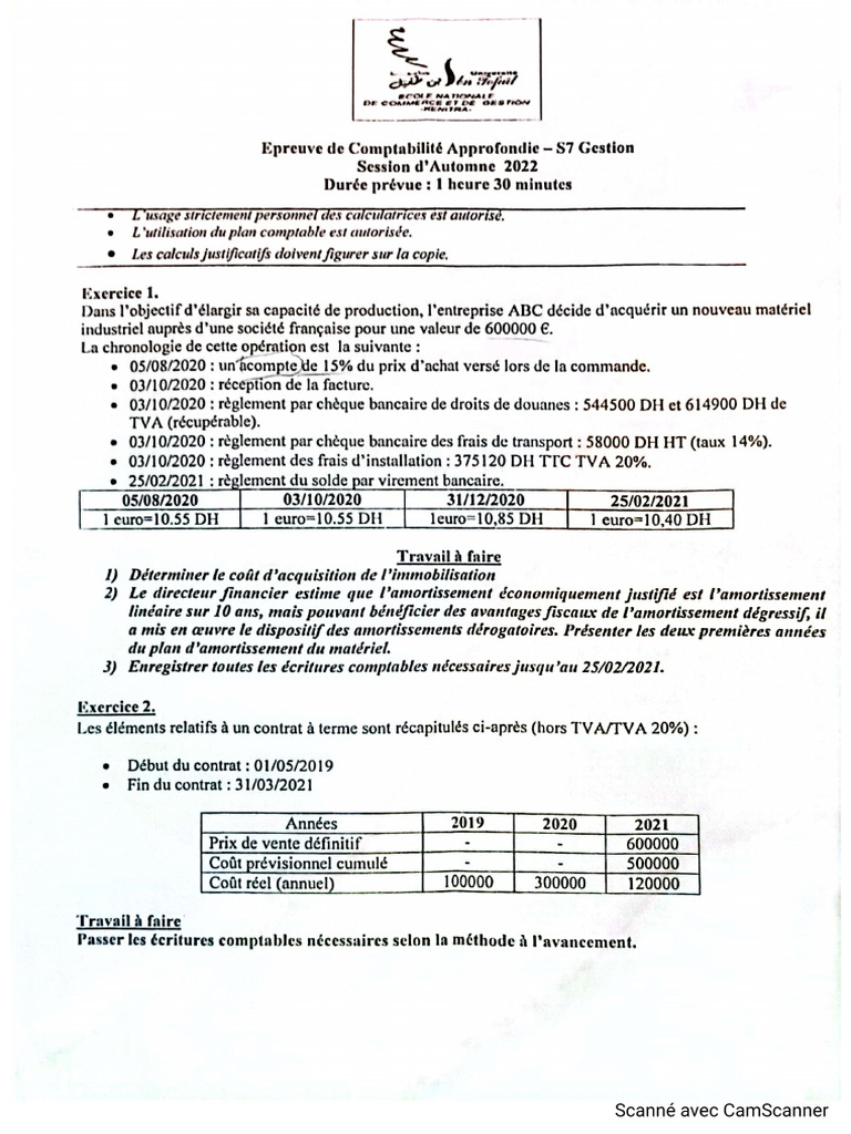 Exam Compta Approfondie 2022 | PDF