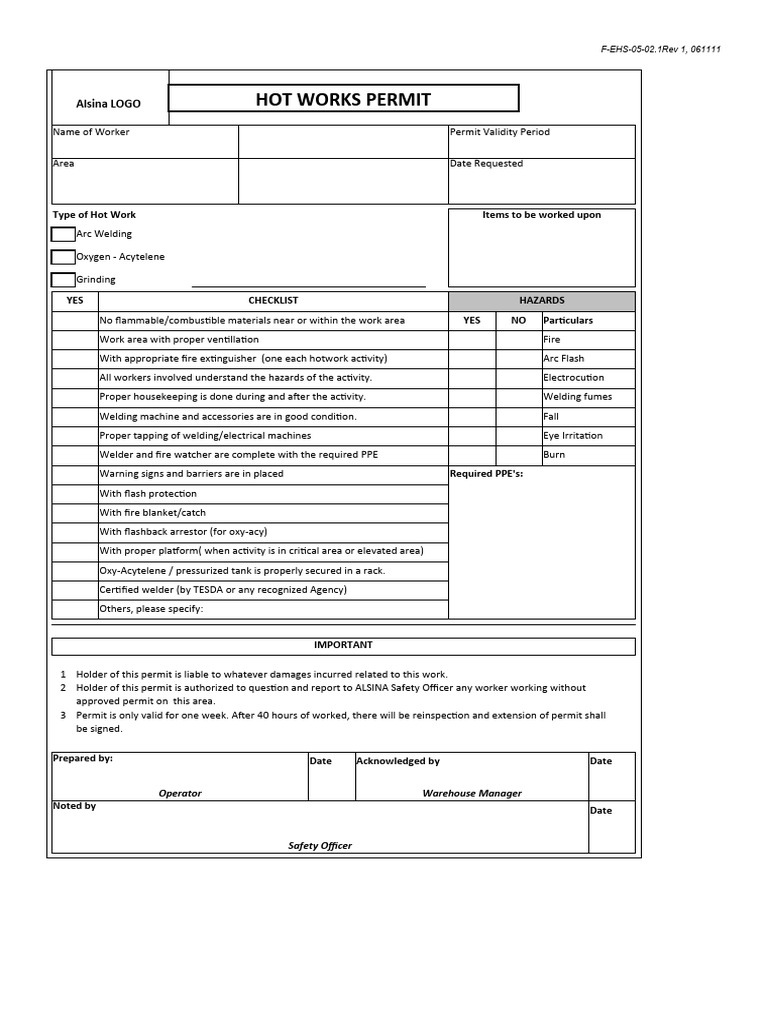 HOtwork Permit | PDF