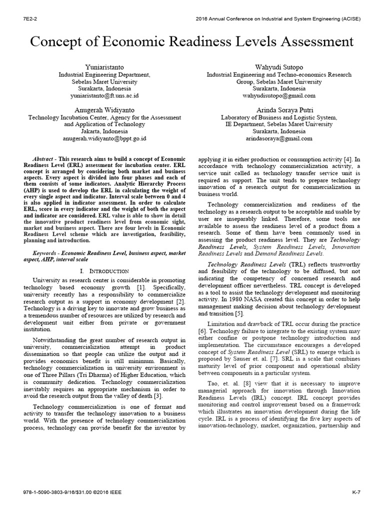 Economic Readiness Level Assessment | PDF | Innovation | Validity ...