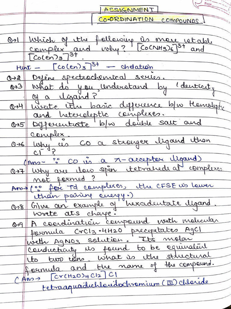 Coordination Compounds Assignment | PDF