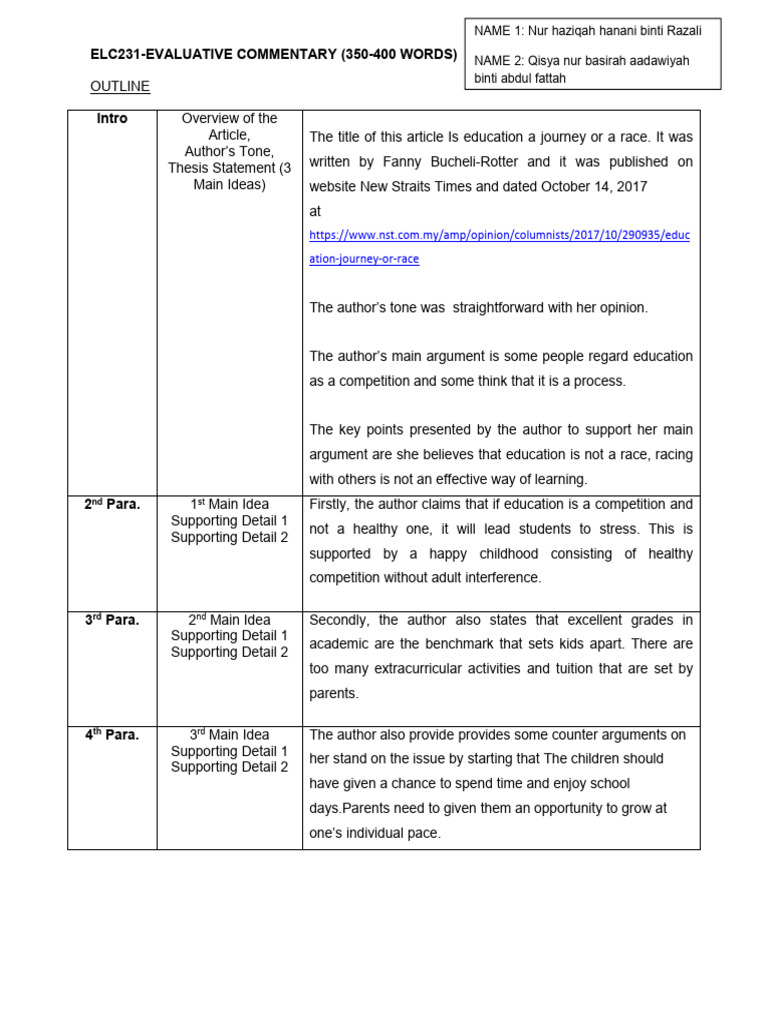 Elc 231-Evaluative Commentary | PDF | Cognition