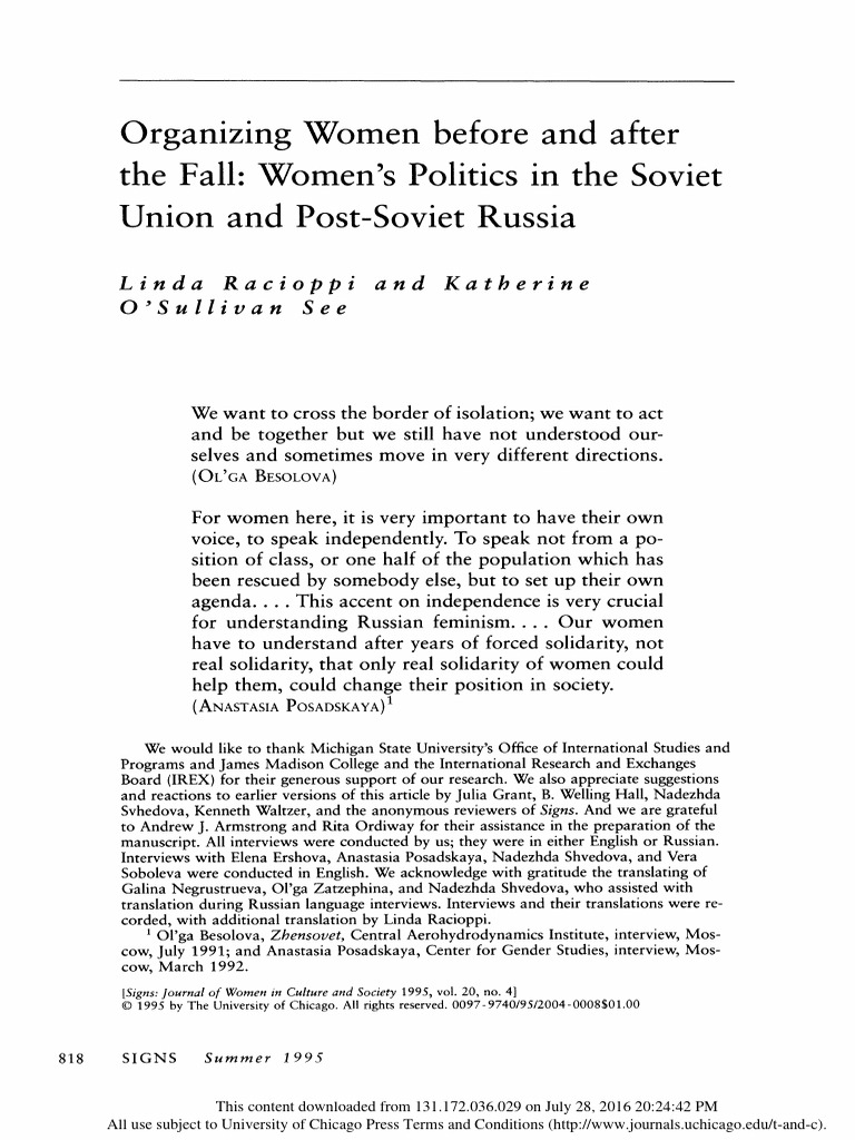 Organizing Women Before and After The Fall: Women's Politics in The ...