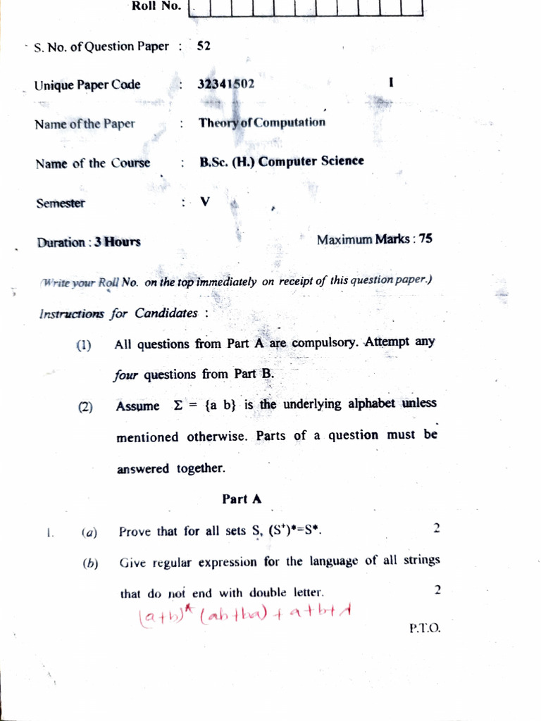 TOC Paper 4 | PDF | Regular Expression | Theoretical Computer Science
